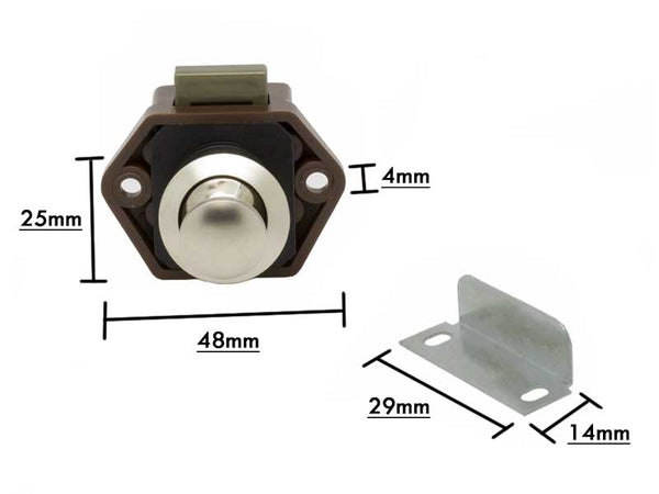 Mini Push Button Pearl Nickel Door Catch - Brown Body | Push Button ...