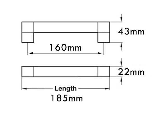 Chelsea Bar Handle Length 185mm (Hole Centres 160mm) Stainless Steel ...